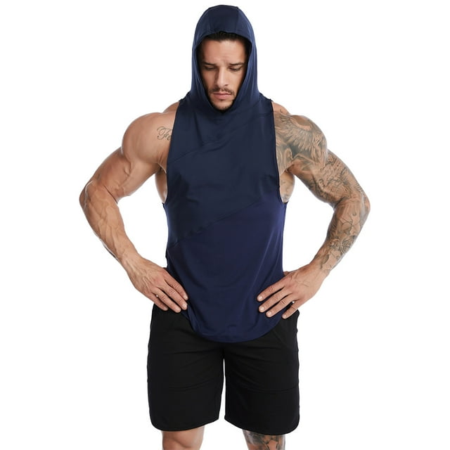 FYMNSI Men Workout Hooded Tank Tops Athletic Running Sleeveless Hoodie Casual Gym Muscle Tee ...