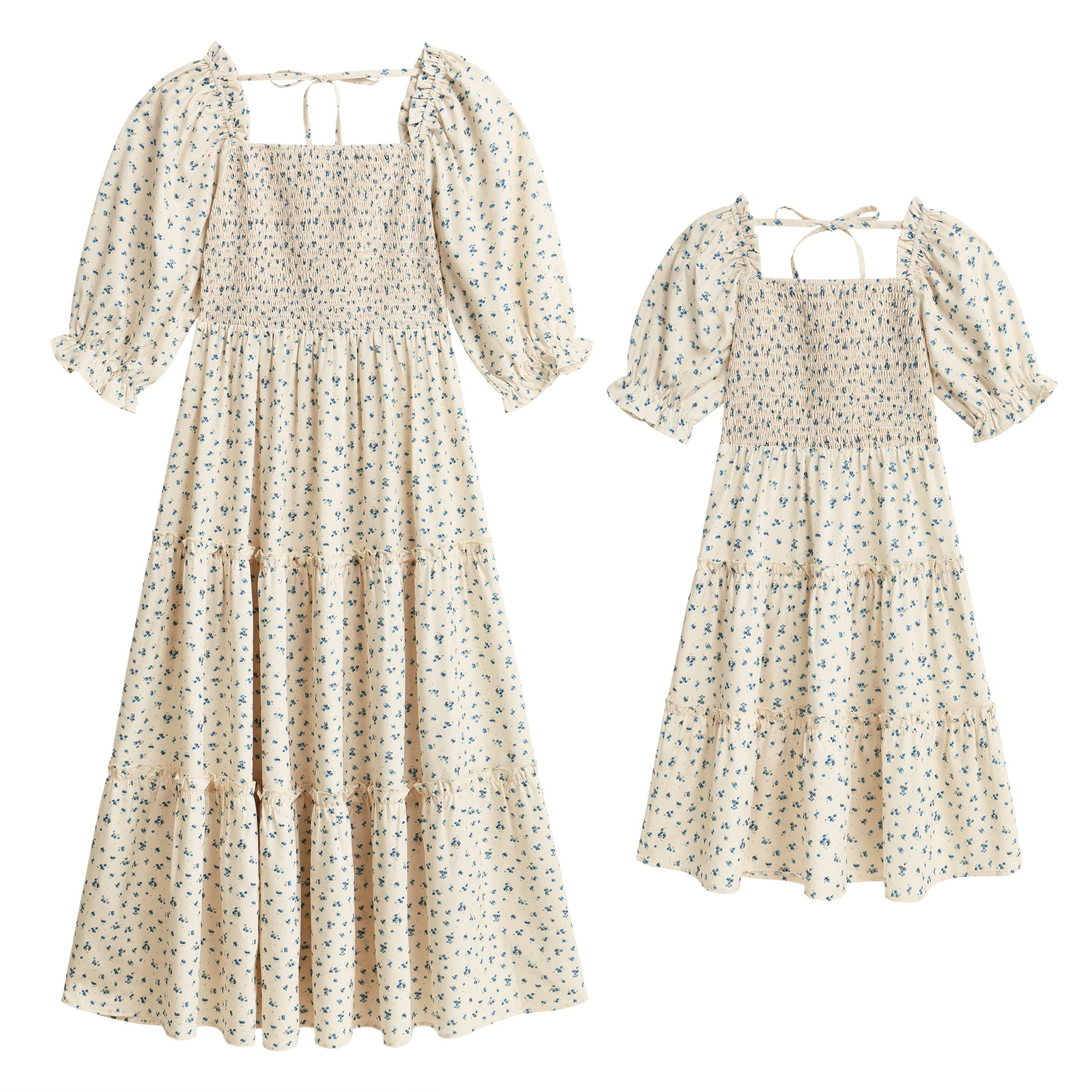 FYMNSI Summer Dresses for Women Mommy and Me Floral Smocked Tiered ...