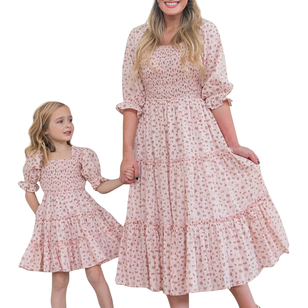 FYMNSI Summer Dresses for Women Mommy and Me Floral Smocked Tiered ...
