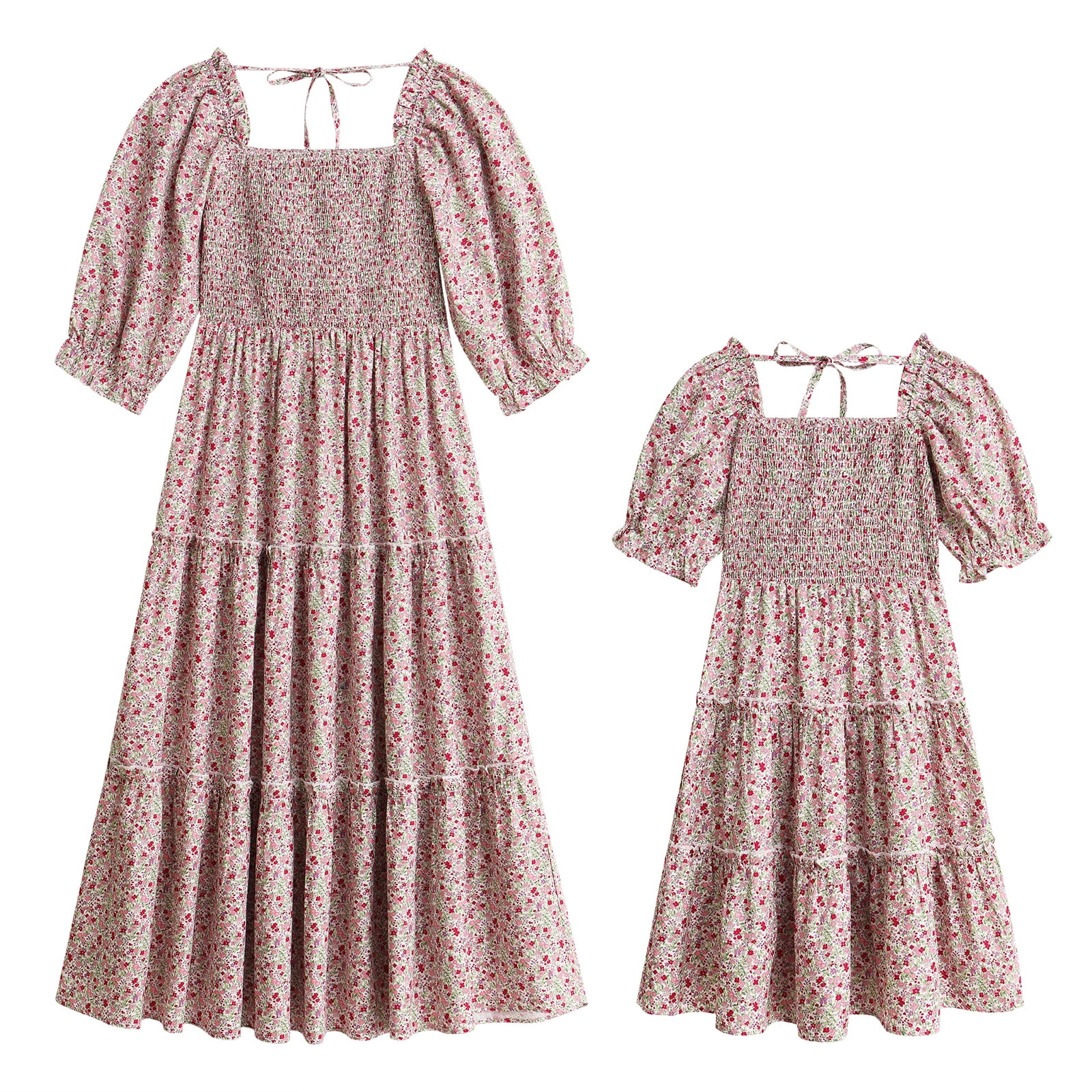FYMNSI Summer Dresses for Women Mommy and Me Floral Smocked Tiered ...