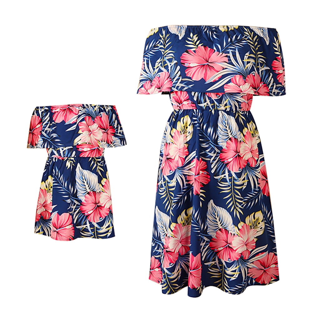 FYMNSI Mommy and Me Off Shoulder Floral Midi Dresses Family Matching ...