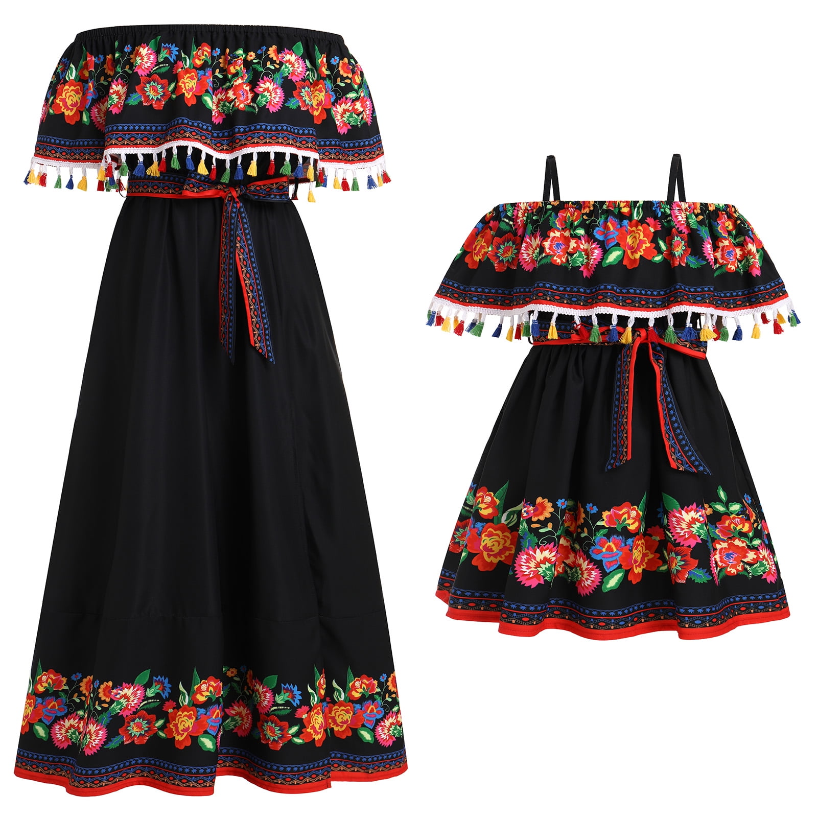 FYMNSI Plus Size Mexican Dresses with Pockets for Women Floral Off the ...