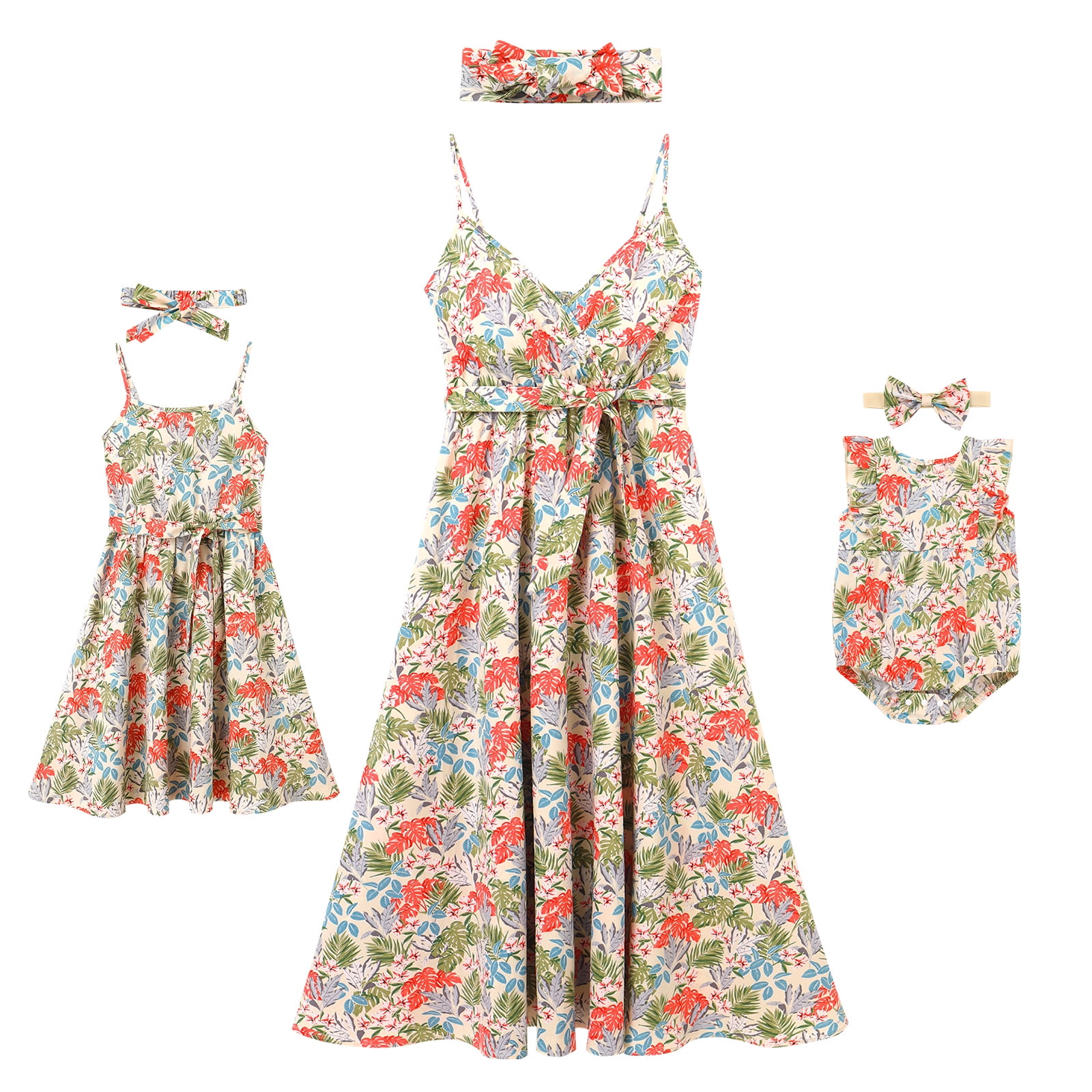 FYMNSI Mommy and Me Summer Casual Dresses with Headband Floral ...