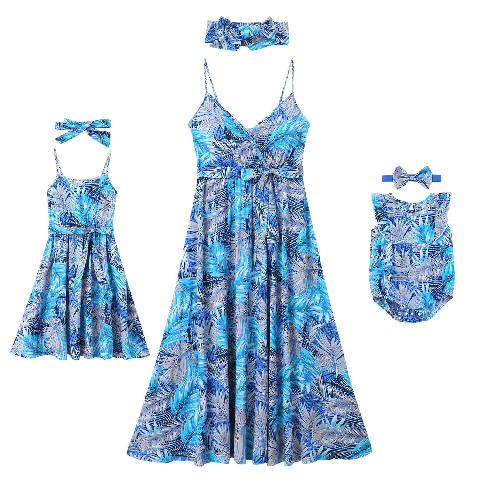 FYMNSI Mommy and Me Summer Casual Dresses with Headband Floral ...