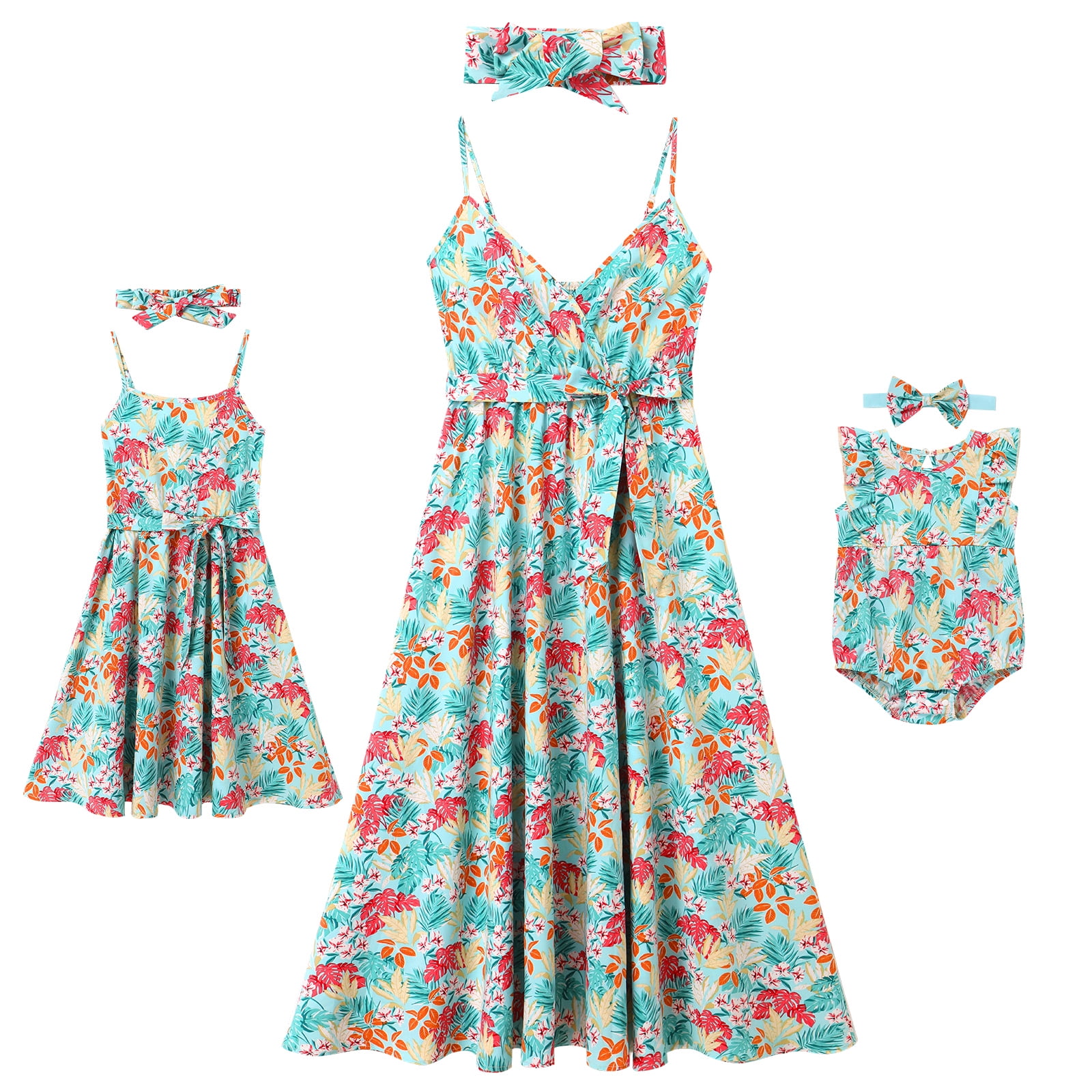 FYMNSI Mommy and Me Summer Casual Dresses with Headband Floral ...