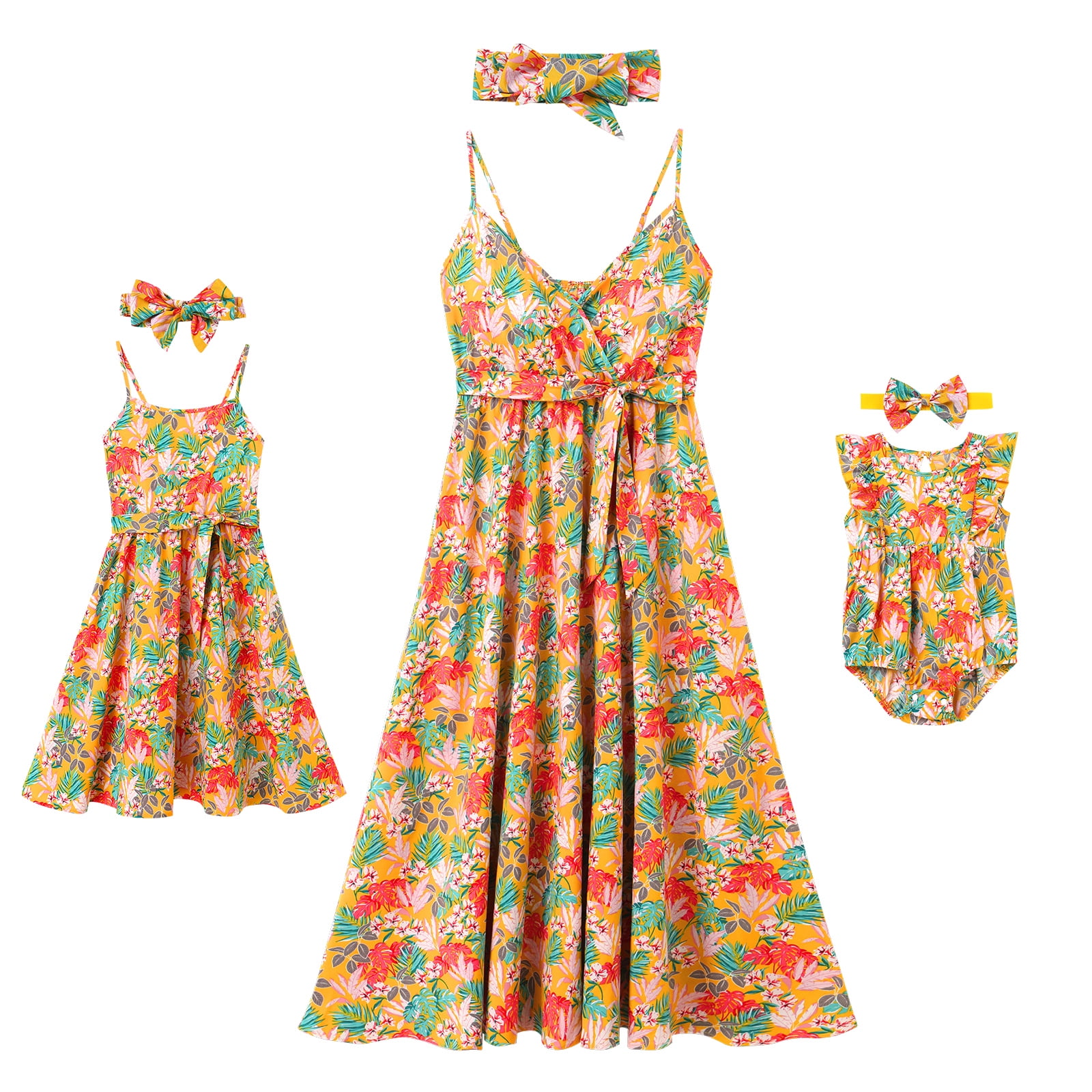 FYMNSI Mommy and Me Summer Casual Dresses with Headband Floral ...