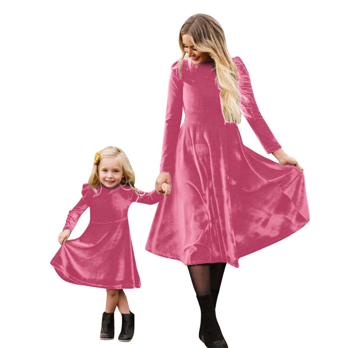 FYMNSI Mommy and Me Velvet Dresses Long Sleeve Fall Winter Ruffle Dress ...