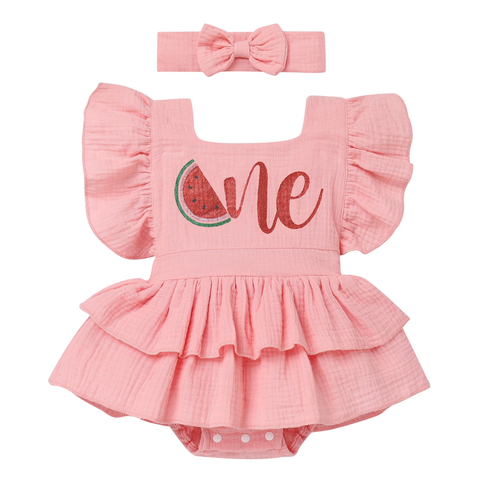 FYMNSI Newborn Baby Girl Ruffle Bubble Romper Dress+Headband One Piece Bodysuit Jumpsuit Infant ...