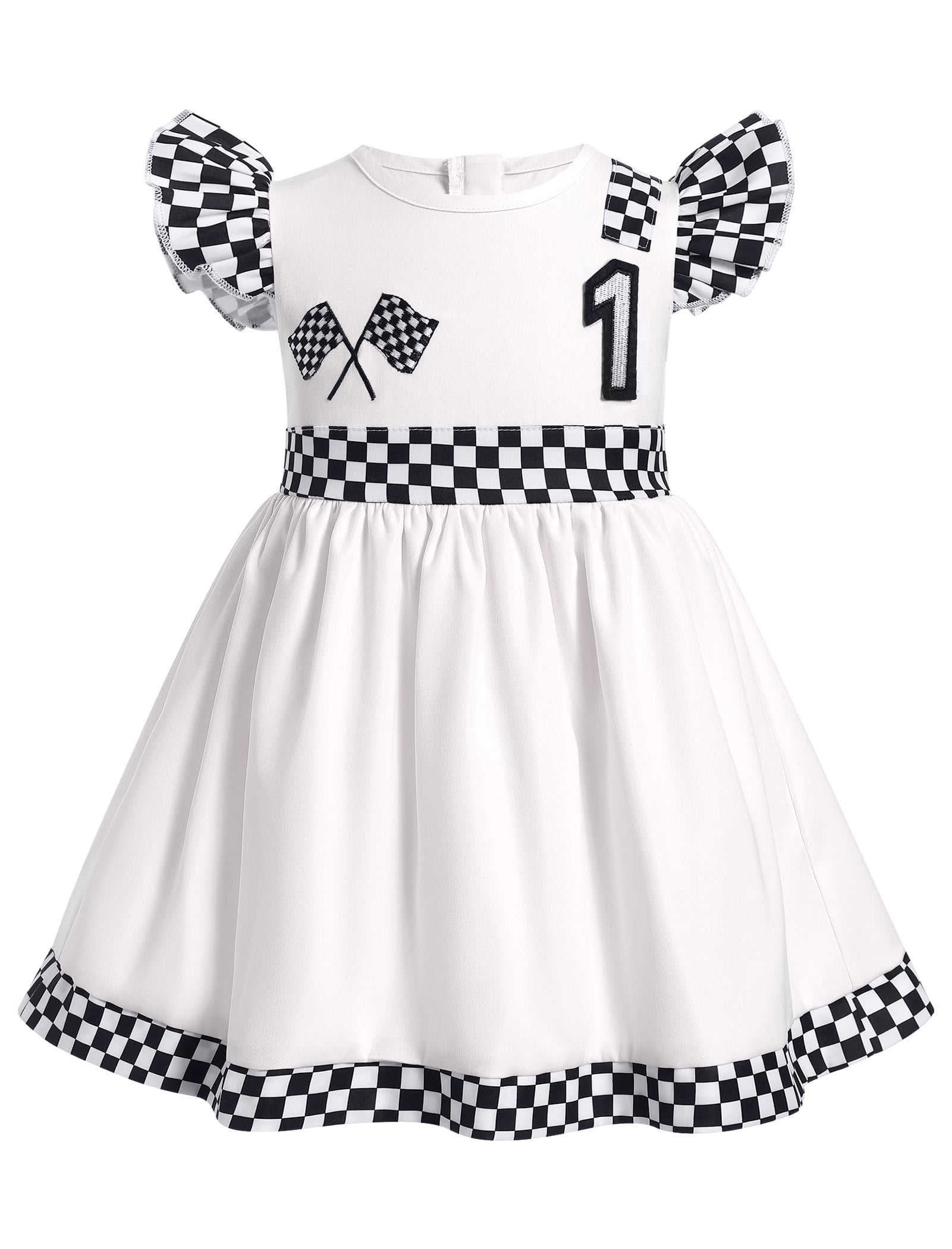FYMNSI First Birthday Dress Baby Toddler Girl Checkered Clothes Flutter ...