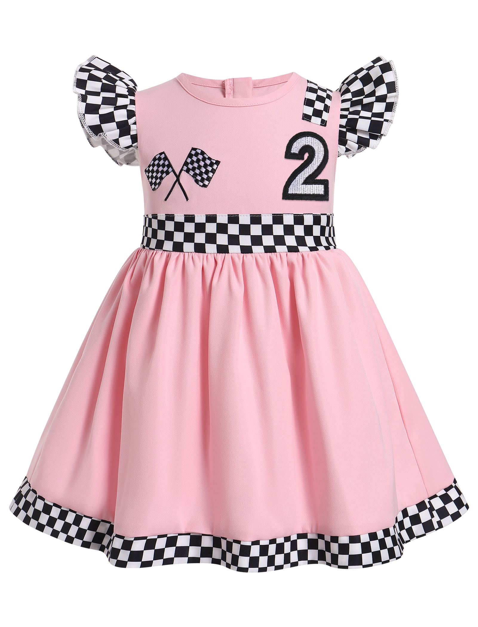 FYMNSI 2nd Birthday Dress Baby Toddler Girl Checkered Clothes Flutter ...