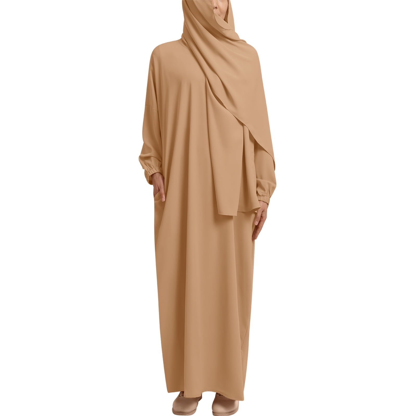 FYMNSI Women's Muslim Prayer Dress Long Sleeve Abaya Hijab Dress Long ...