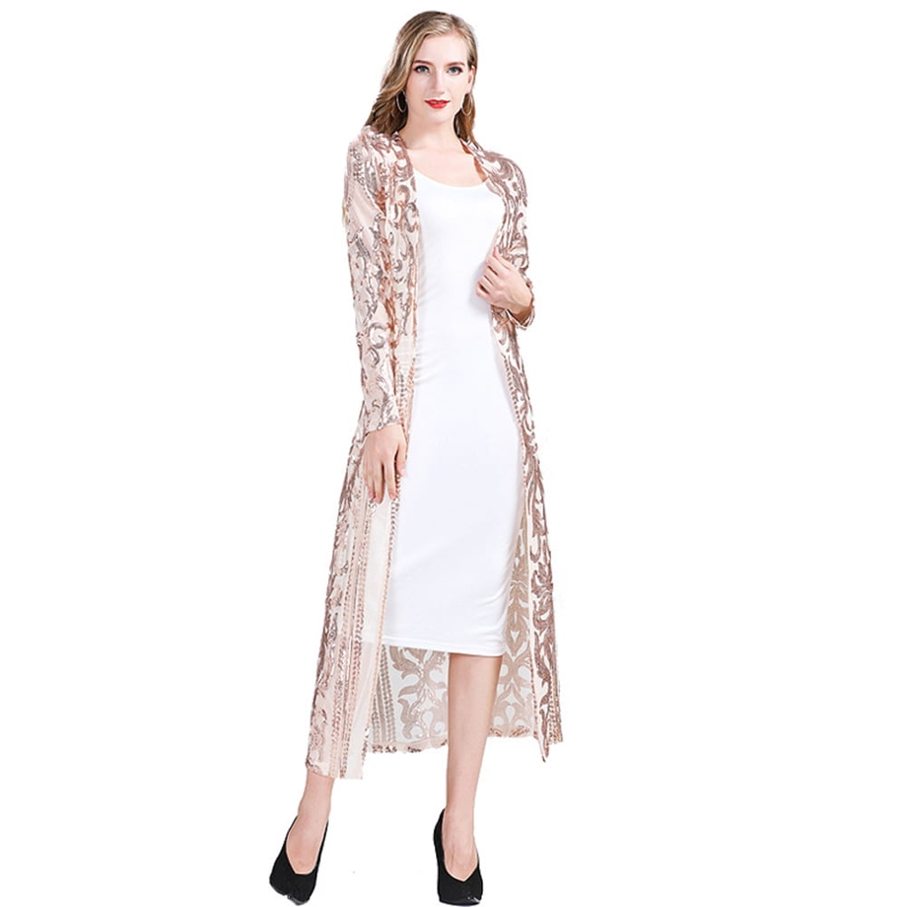 FYMNSI Women’s Sequin Jacket Mesh Duster Cardigan Glitter Sparkle Long ...