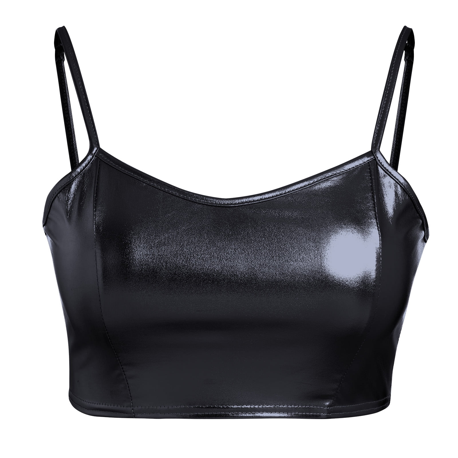 FYMNSI Women's Sexy Shiny Metallic Spaghetti Strap Crop Tube Top ...
