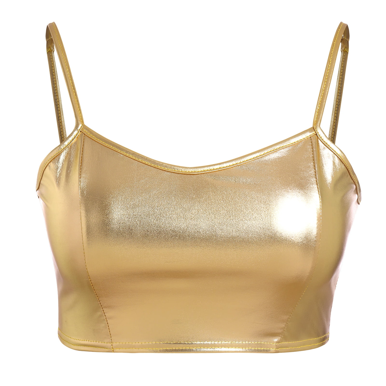 FYMNSI Women's Sexy Shiny Metallic Spaghetti Strap Crop Tube Top ...