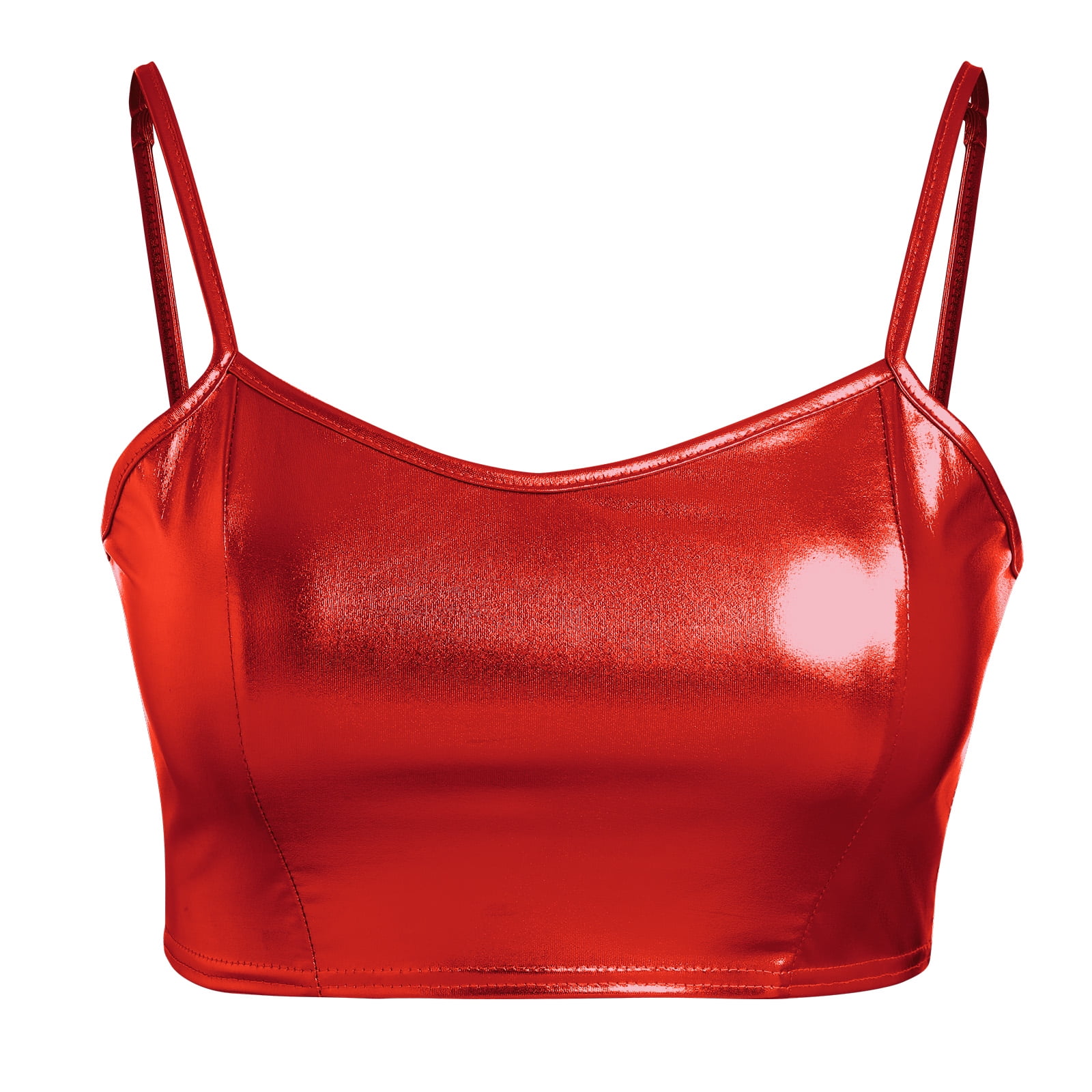 FYMNSI Women's Sexy Shiny Metallic Spaghetti Strap Crop Tube Top ...