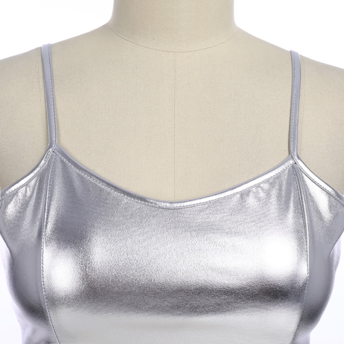 FYMNSI Women's Sexy Shiny Metallic Spaghetti Strap Crop Tube Top ...