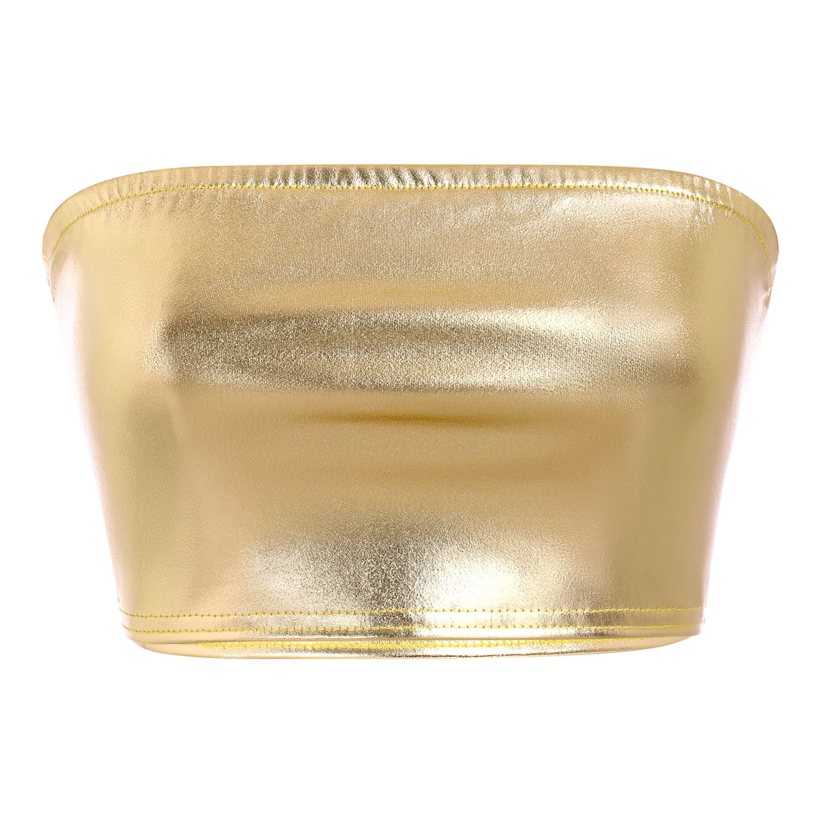 FYMNSI Women's Sexy Shiny Metallic Strapless Crop Tube Top Strapless ...