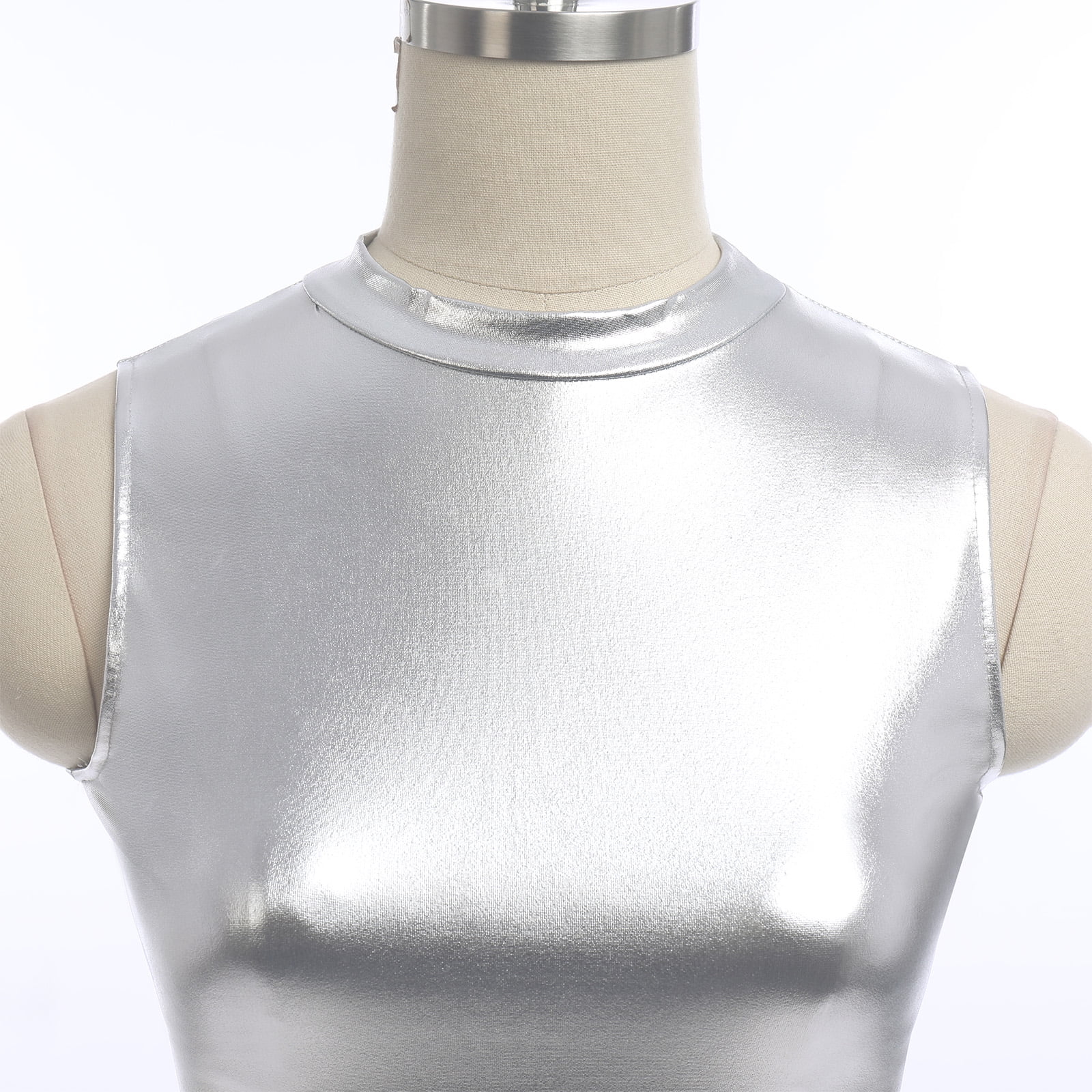 FYMNSI Women's Sexy Shiny Metallic Strapless Crop Tube Top Strapless ...