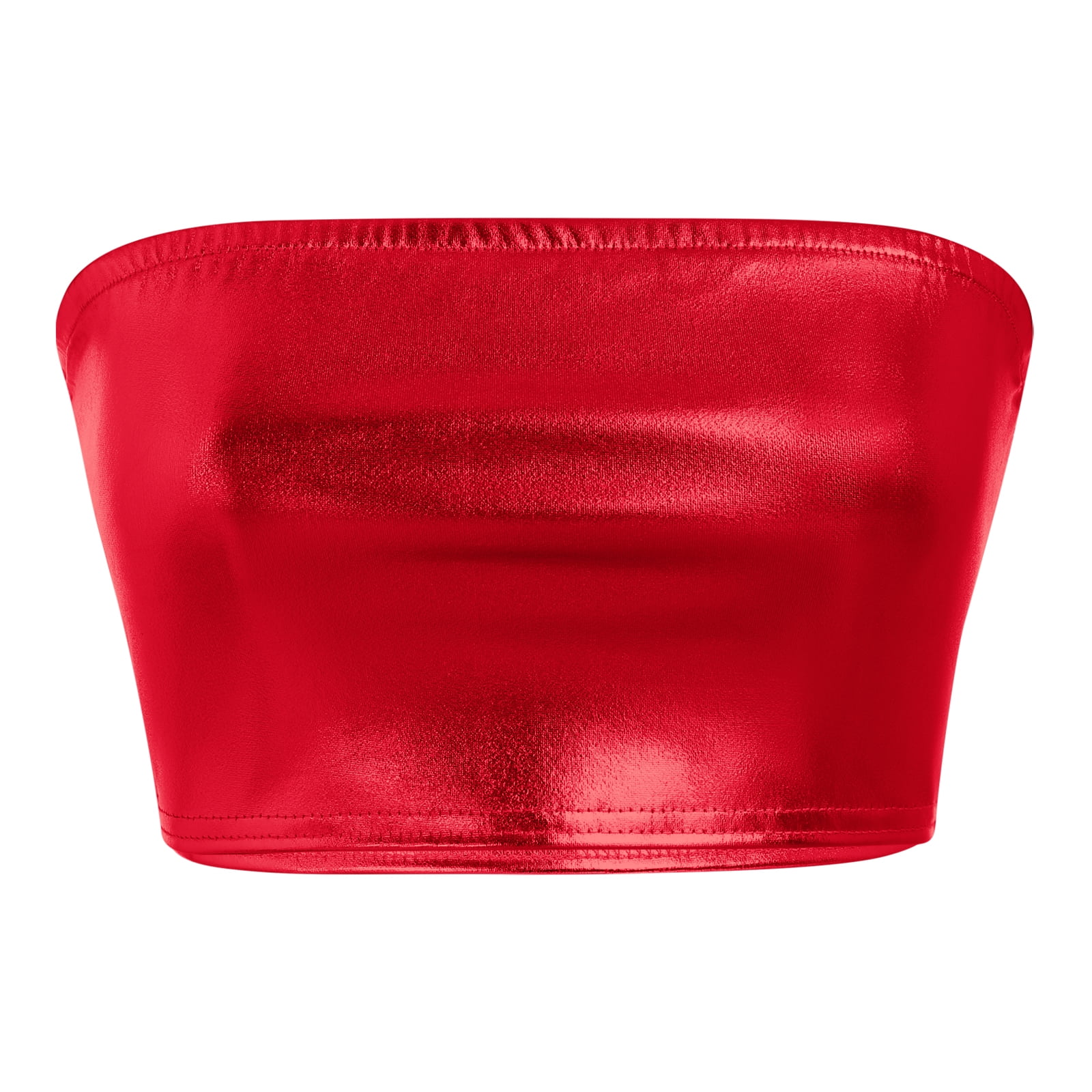 FYMNSI Women's Sexy Shiny Metallic Strapless Crop Tube Top Strapless ...