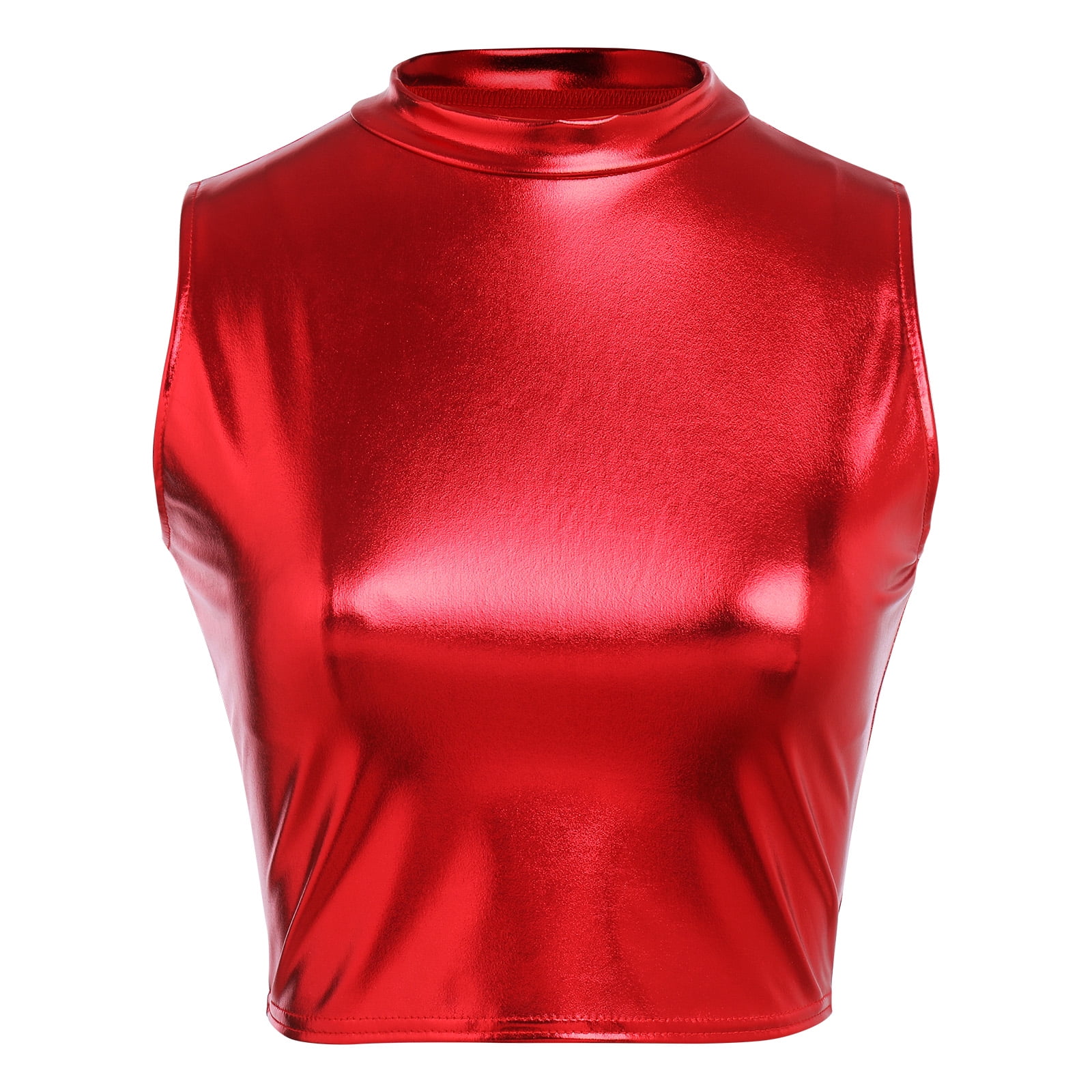 FYMNSI Women's Sexy Shiny Metallic Strapless Crop Tube Top Strapless ...