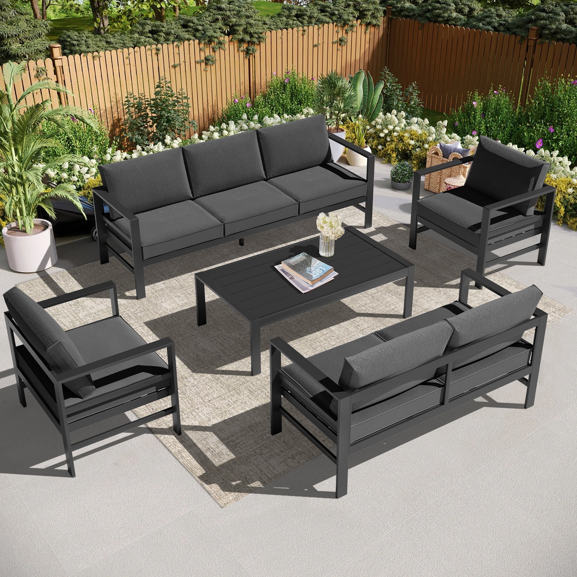 FYRICKLYLINOO 7 Seats Outdoor Patio Aluminum Furniture Set, 5 Piece Outdoor Modern Conversation ...