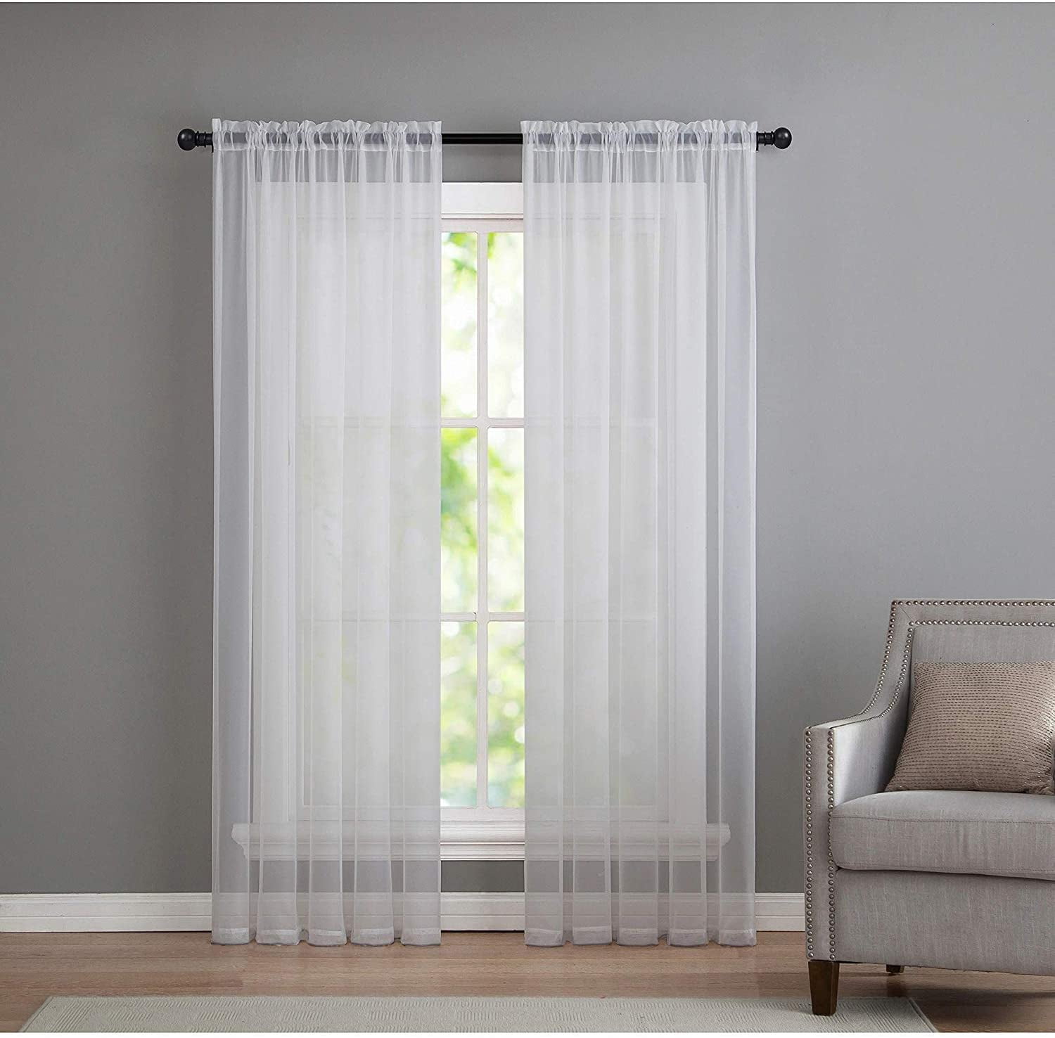 FYSGDF-2 Pack: Basic Rod Pocket Sheer Voile Window Curtain Panels ...