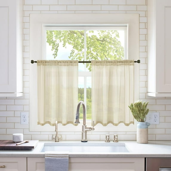 FYSGDF-2 Panels Kitchen Tiers Half Window Sheer Curtains Rod Pocket ...