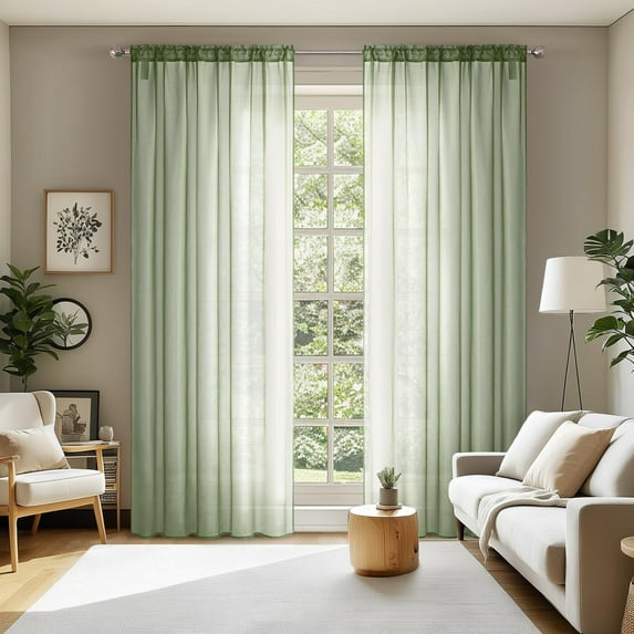 FYSGDF-2 Panels Sage Green Sheer Curtains 84 inches Long Window ...
