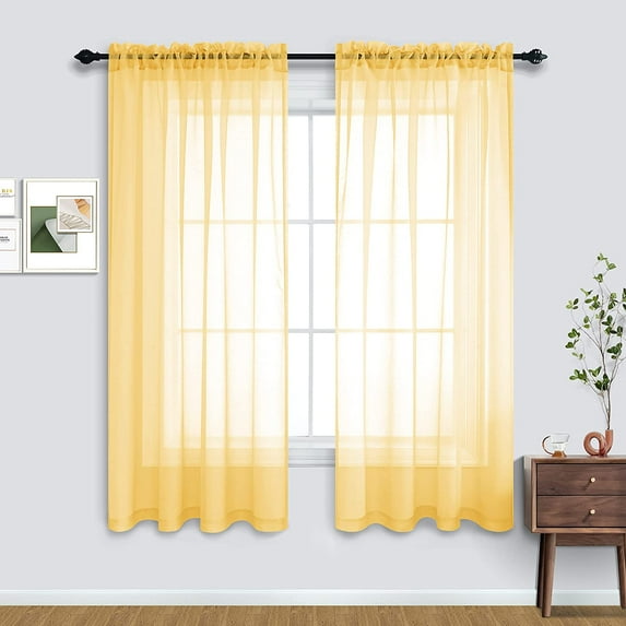 FYSGDF-2 Panels Set Yellow Sheer Curtains 63 Inch Length for Bedroom ...