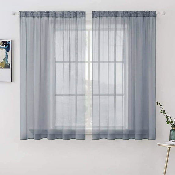 FYSGDF-2 Panels Solid Color Sheer Window Curtains Elegant Window Voile ...