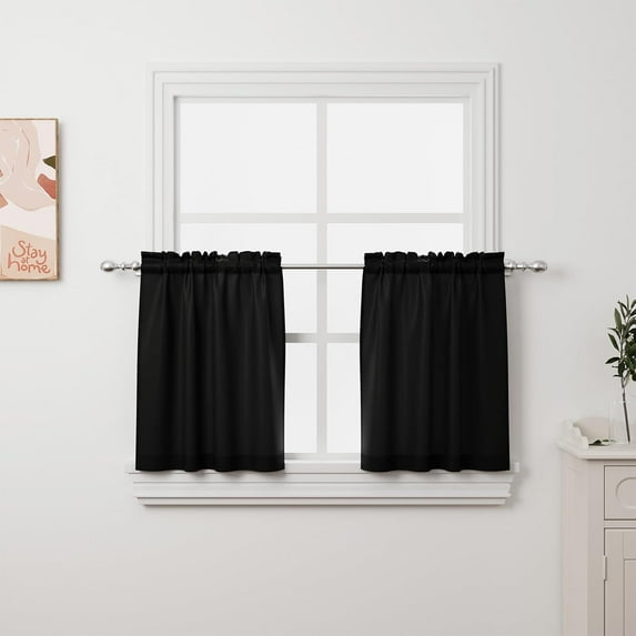 FYSGDF-2Pcs 24inch Black Kitchen Tier Curtains for Windows, Semi Light ...