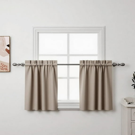 FYSGDF-2Pcs 24inch Stone Beige Kitchen Tier Curtains for Windows, Semi ...