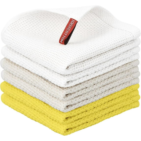FYSGDF-6 Pack Dish Rags, 100% Cotton Kitchen Dish Cloths for Washing ...