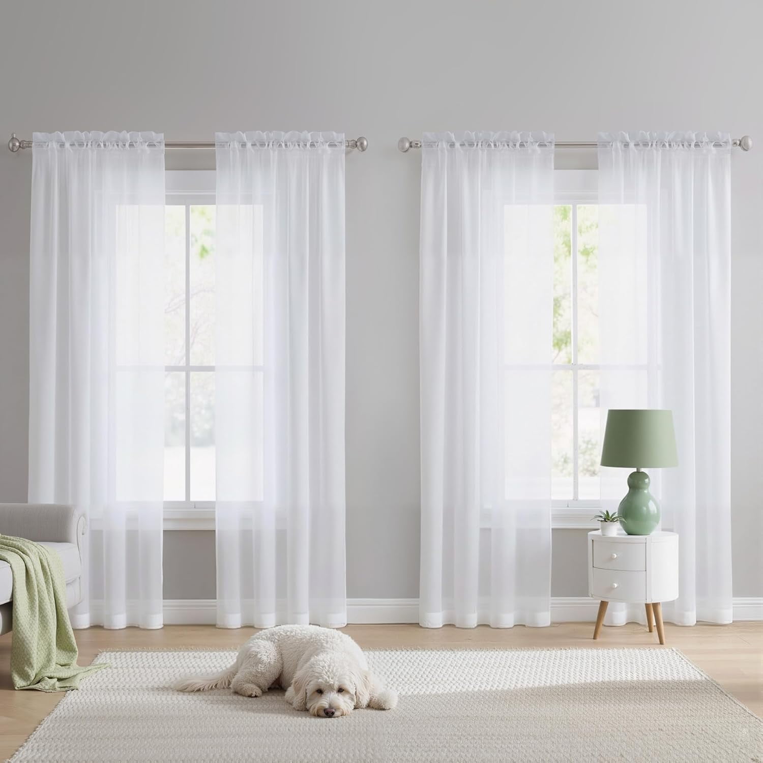 FYSGDF-90 Inch White Sheer Curtains for Bedroom Living Room 4 Panels ...