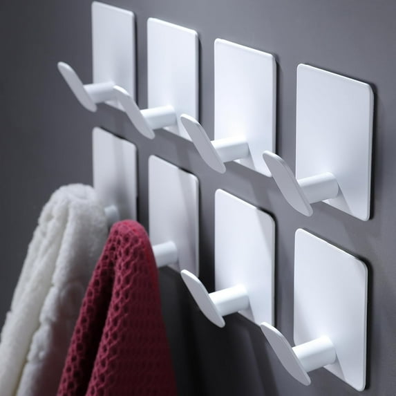 FYSGDF-Adhesive Hooks for Hanging, 8 Pack White Wall/Towel Hooks for ...