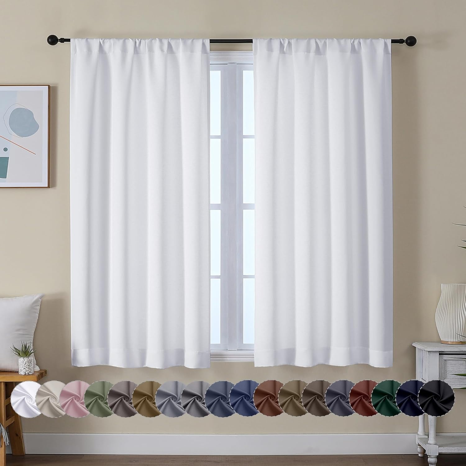 FYSGDF-Ava Pure White Curtains for Bedroom 45 Inches Long 2 Panels Set ...