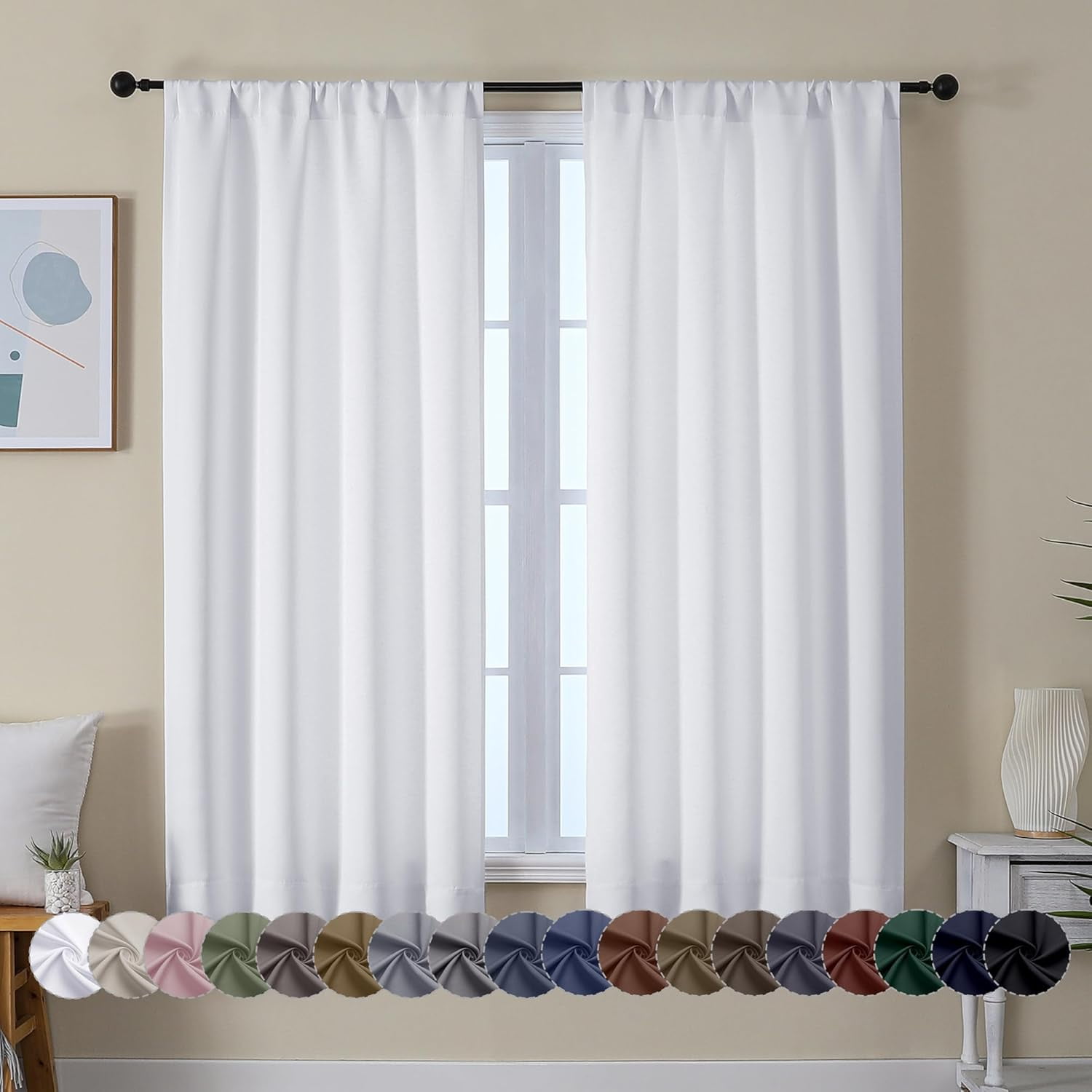 FYSGDF-Ava Pure White Curtains for Bedroom 63 Inch Length 2 Panels Set ...