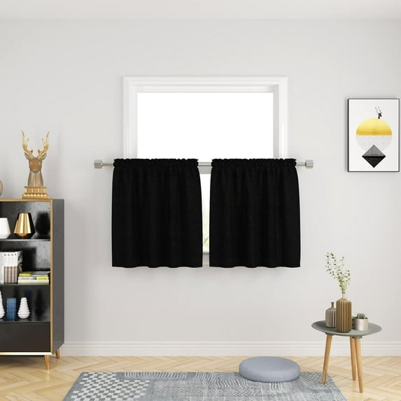 FYSGDF-Black Kitchen Tiers Over Sink Curtains Privacy Linen Textured 24 ...