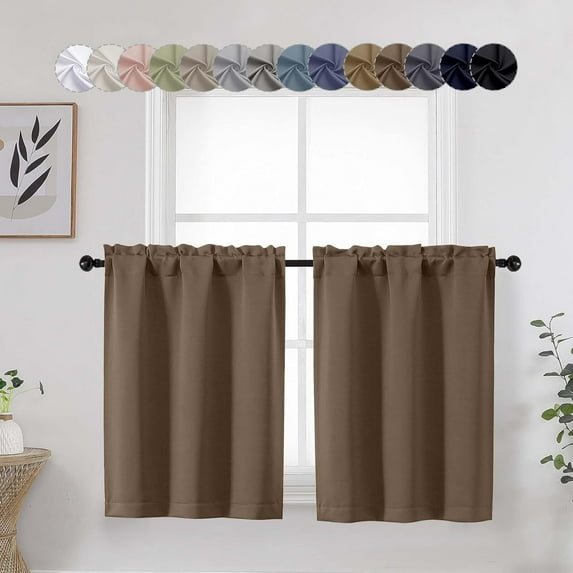 FYSGDF-Brown Kitchen Blackout Curtains 30 Inch Length Tier 2 Panels ...