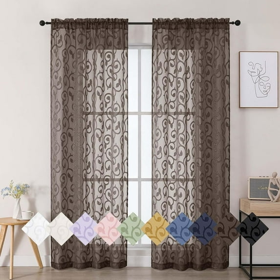 FYSGDF-Chocolate Sheer Curtains 84 Inches Long 2 Panels Set for Bedroom ...