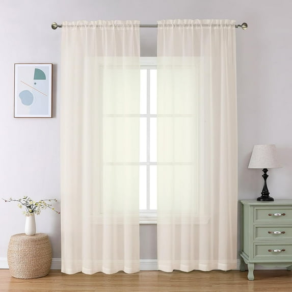 FYSGDF-Cream Sheer Curtains 84 Inches Long 2 Panels Set for Living Room ...