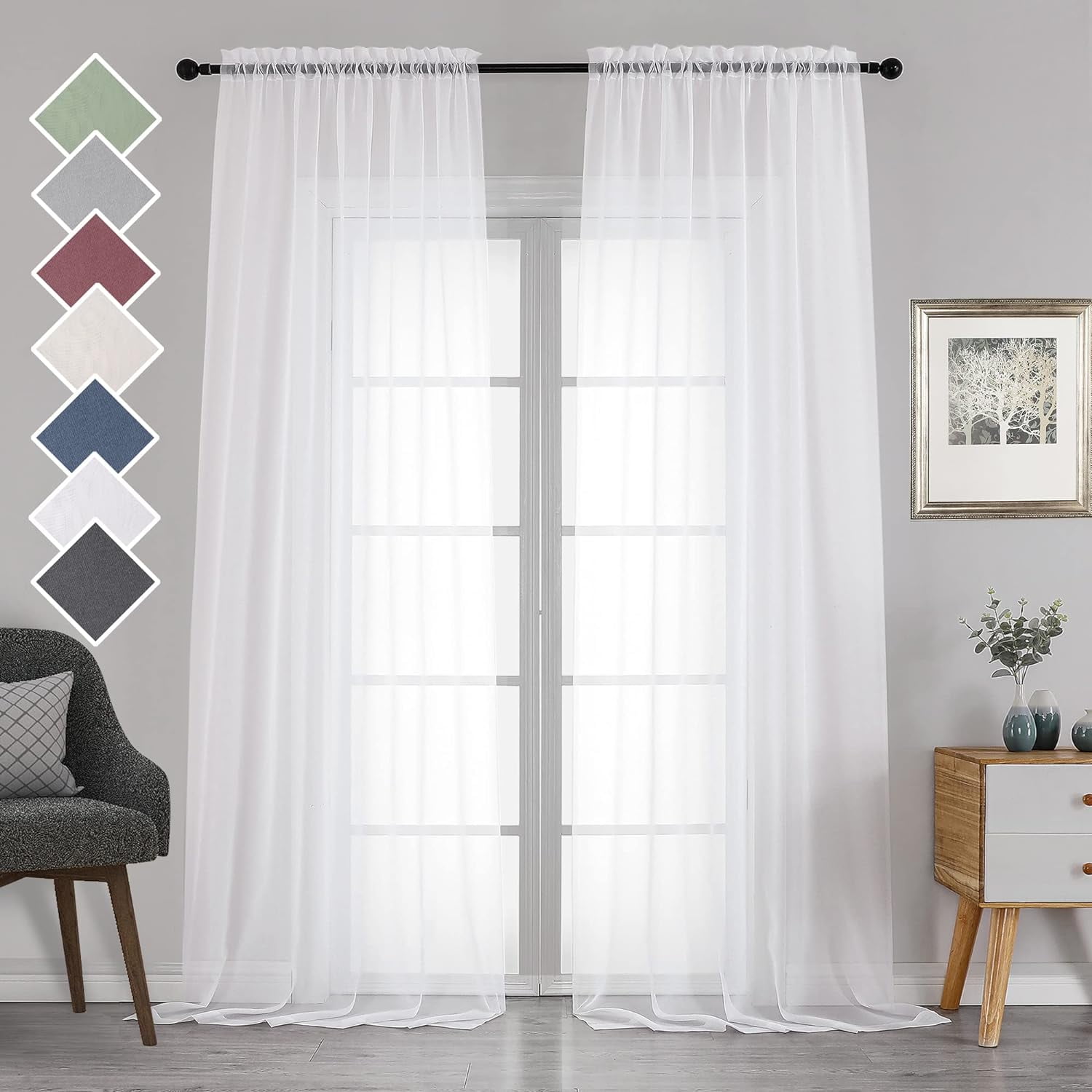 FYSGDF-Extra Long White Sheer Curtains 120 Inches Long 2 Panels Set ...