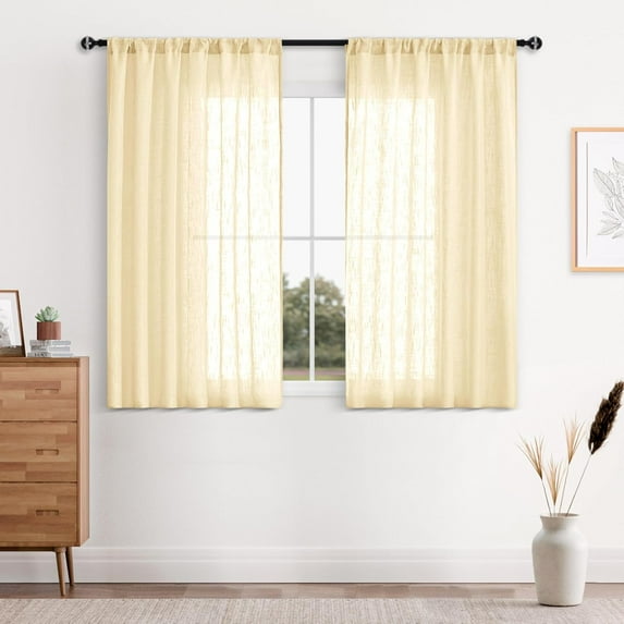 FYSGDF-Flax Linen Sheer Curtains Semitransparent Window Panels Rod ...