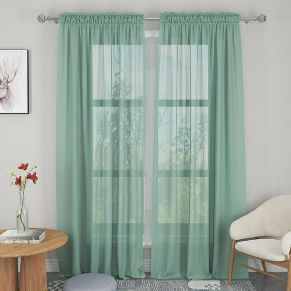 FYSGDF-Green Sheer Curtains 90 inches Long Sheers Living Room Voile ...