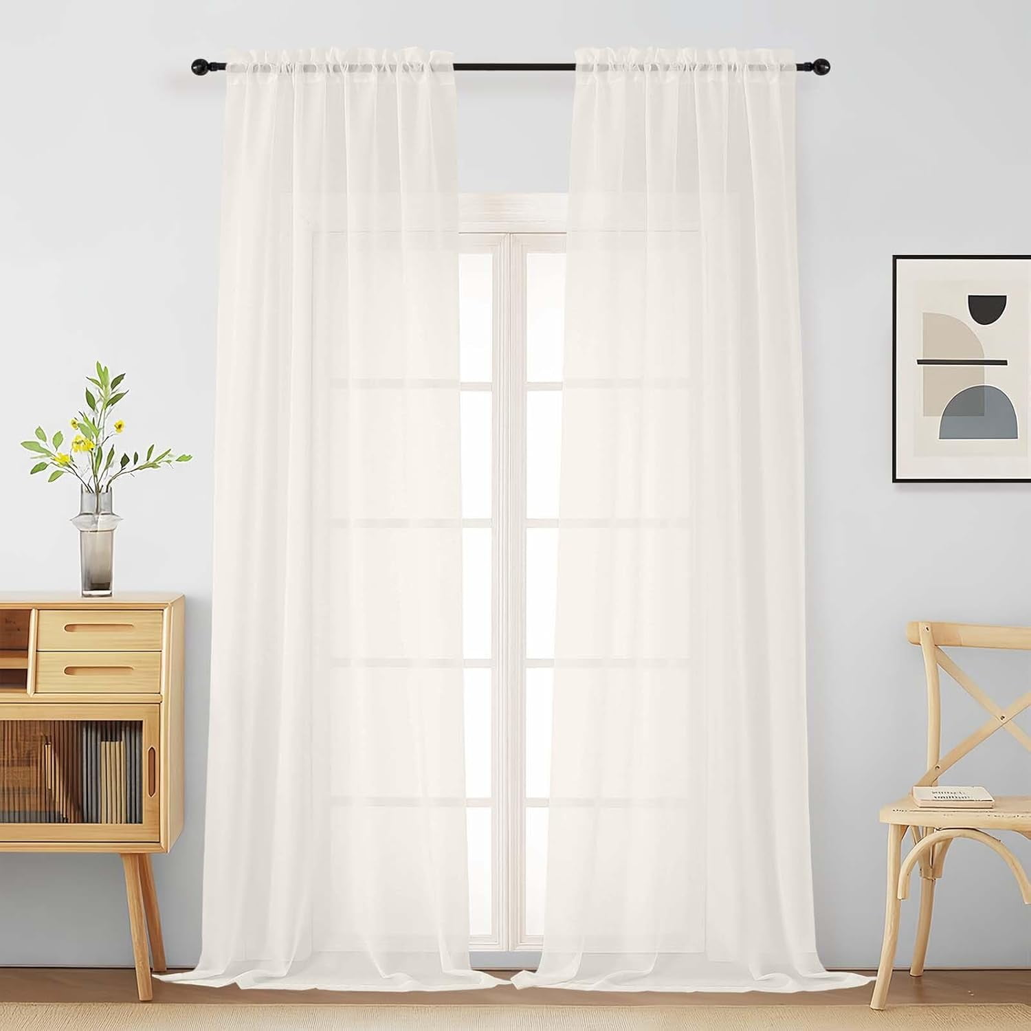 FYSGDF-Ivory Sheer Curtains for Window 96 Inches Long 2 Panels Set ...