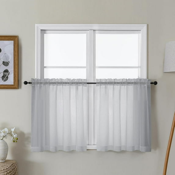 FYSGDF-Light Grey Sheer Curtain Tiers 24 Inch Length, Light Filtering ...