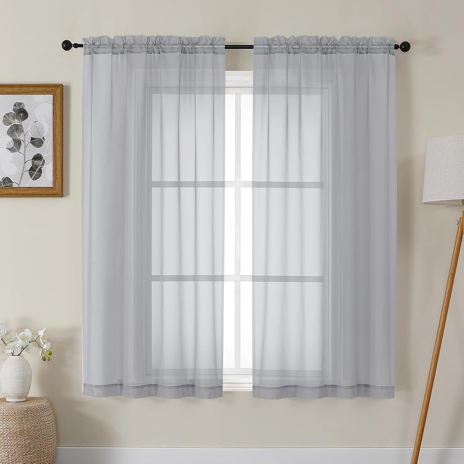 FYSGDF-Light Grey Sheer Curtains 63 Inch Length for Living Room 2 ...