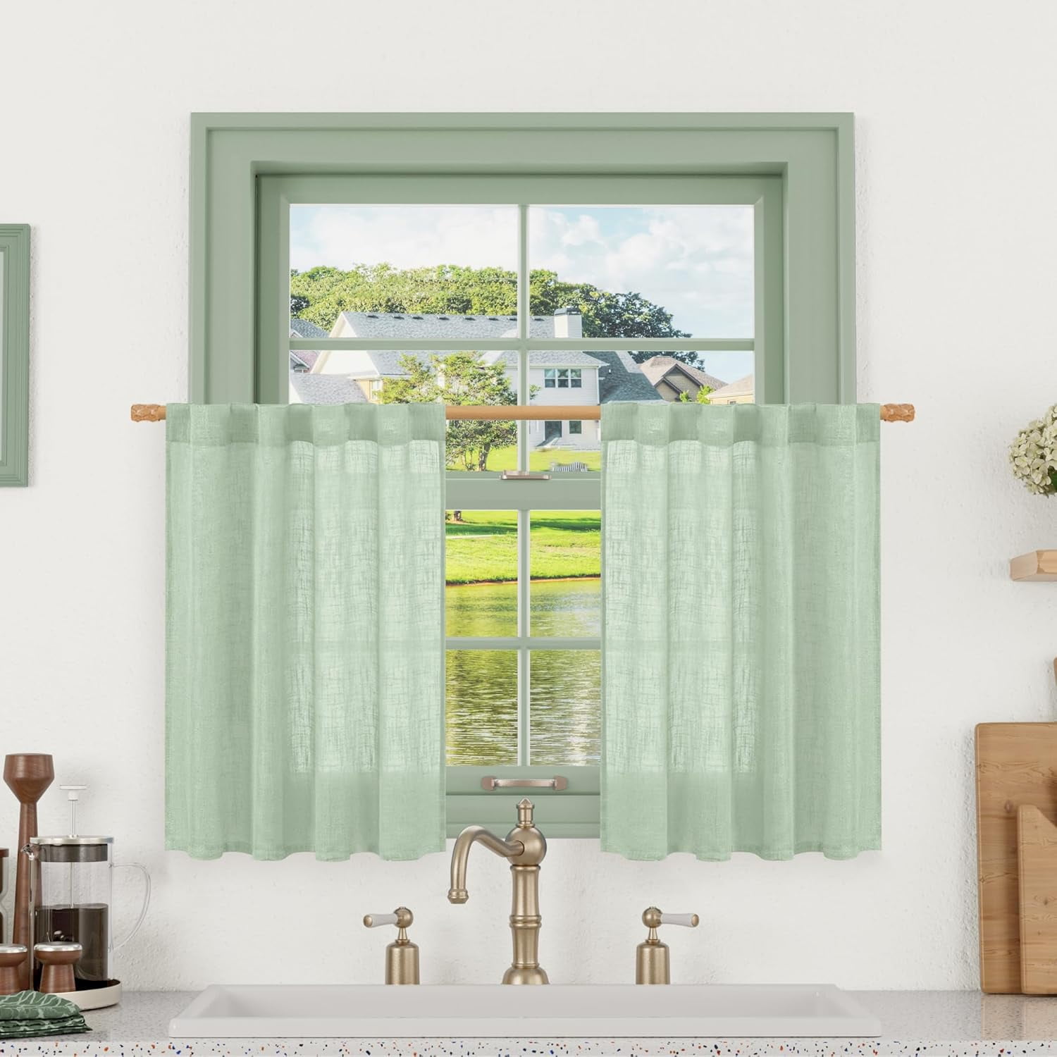 FYSGDF-Linen Curtains 30 Inch Length for Cafe, Semi Sheer Light ...