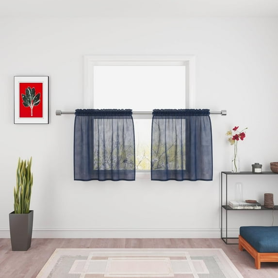 FYSGDF-Navy Blue Sheer Tier Curtains 24 inches Long Kitchen Tiers Linen ...