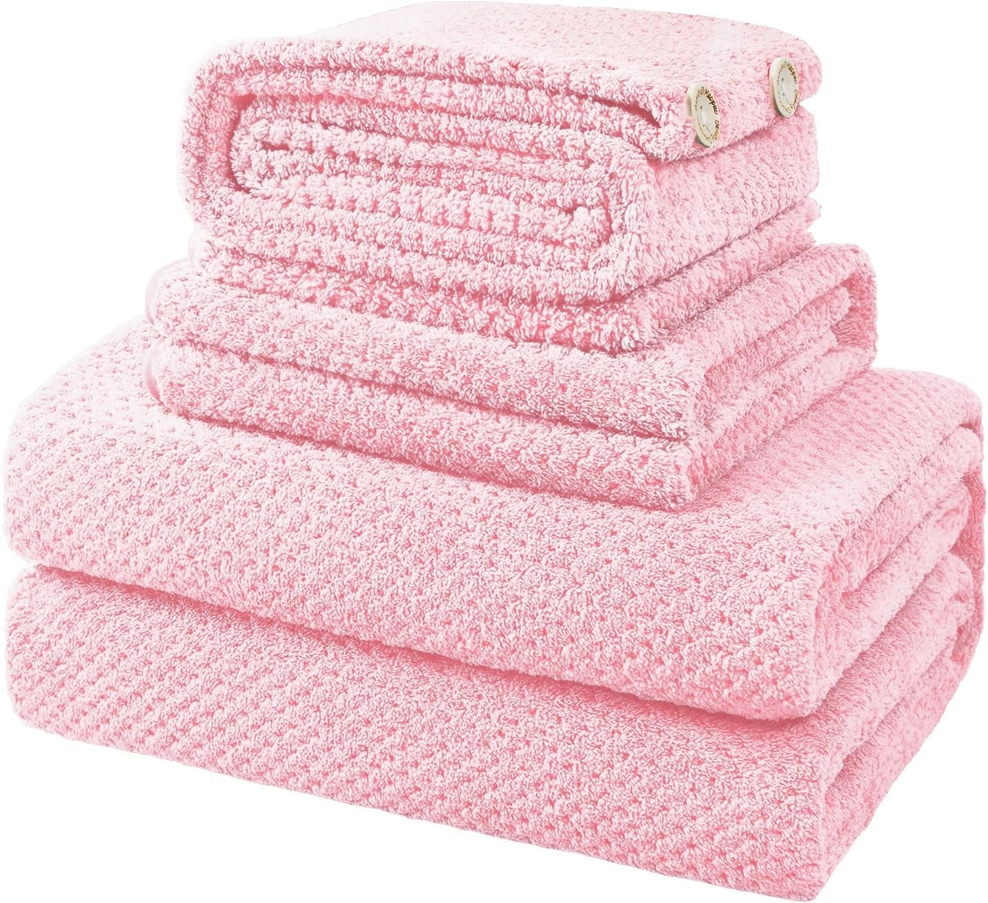 FYSGDF-Pink Towels 4 Piece Pink Towel Set, 35x70 in Extra Large Bath ...